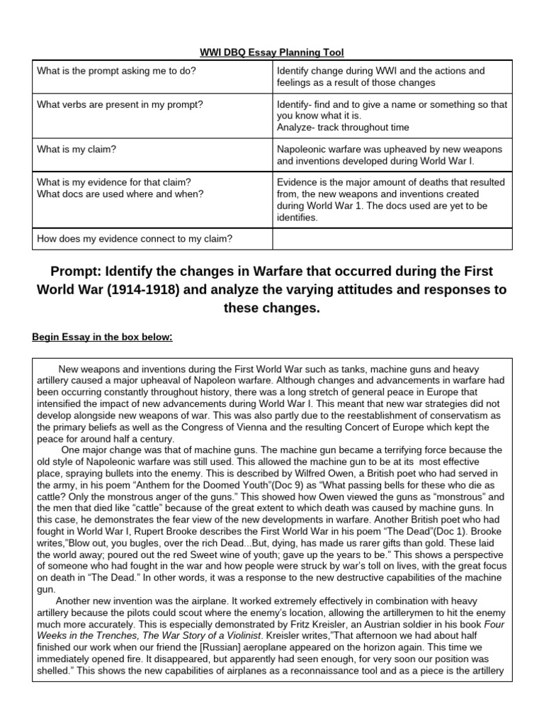 Alex Li - Unit 7 Test WWI DBQ | PDF | Trench Warfare | Western Front ...