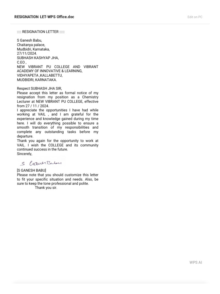.Trashed 1751252665 Resignation Let Wps Office | PDF