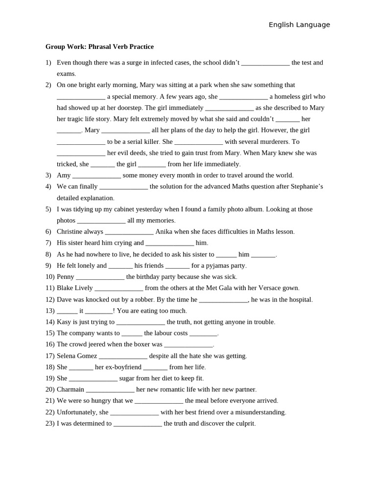 G8 Phrasal Verb Practice | PDF