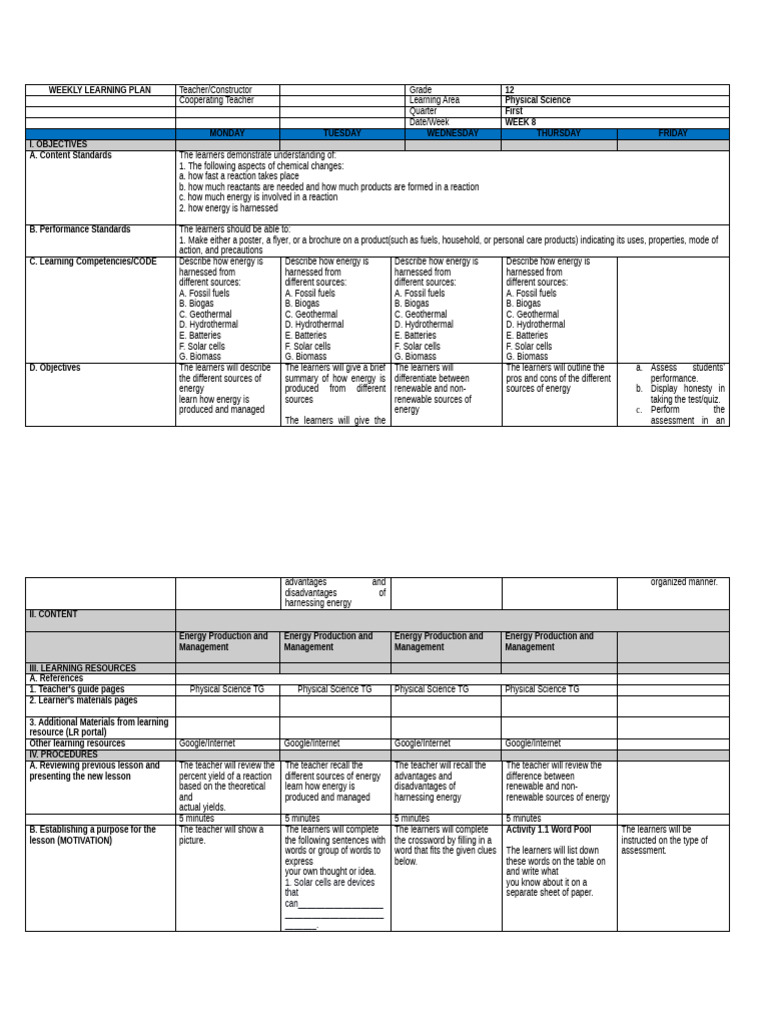 Physical Science DLP Q1W7 | PDF | Energy Development | Fuels