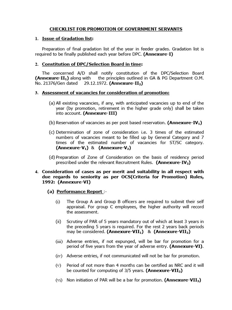 Promotion Checklist for Government Servants | PDF | Government | Justice