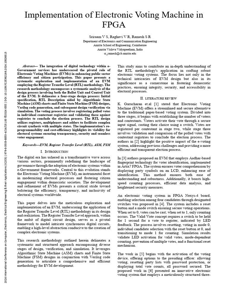 Implementation of Electronic Voting Machine in FPGA 333 | PDF ...