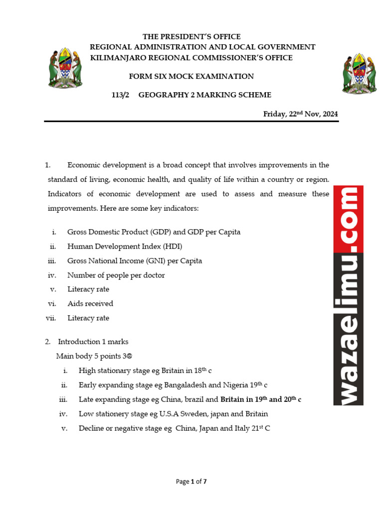Geography Mock Exam Marking Scheme | PDF | Human Impact On The ...