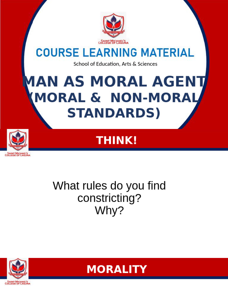 ETHICS - MAN AS MORAL AGENT (MORAL & NON-MORAL STANDARDS) - For Second Semester | PDF | Morality
