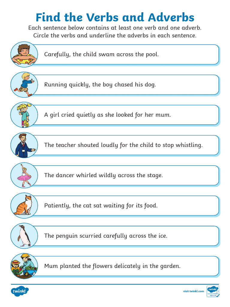 T e 1717501318 Find The Verbs and Adverbs Worksheet Ver 1 | PDF
