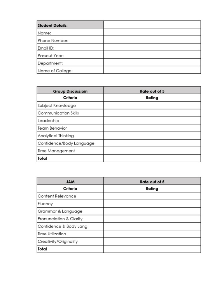 Studentent Evaluation Sheet | PDF