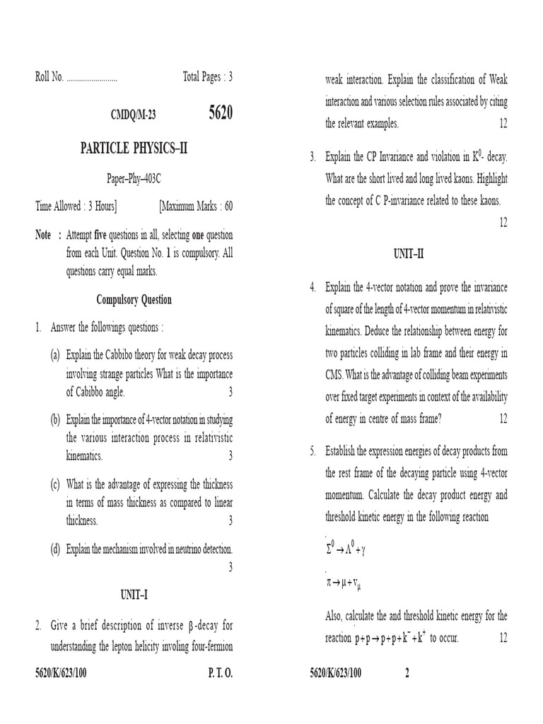 MSC Physics Previous Years PPR, Kuk, Kurukshetra | PDF | Elementary ...