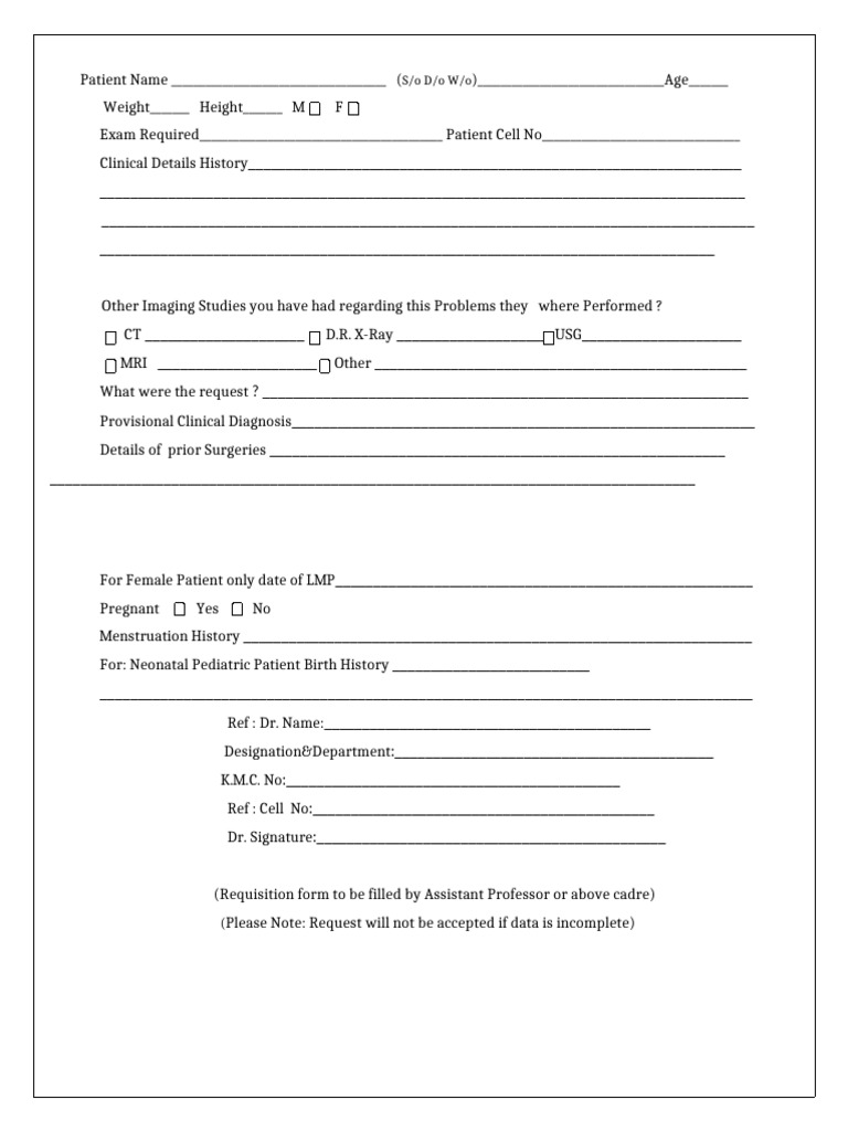 MRI Request Form-23-24 New | PDF | Medical Imaging | Medical Equipment