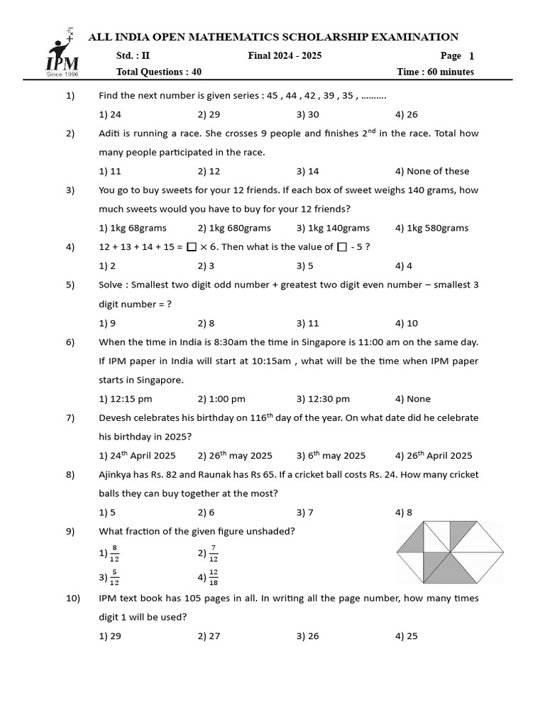 IPM STD 2nd Final Paper 24-25 | PDF | Numbers | Arithmetic