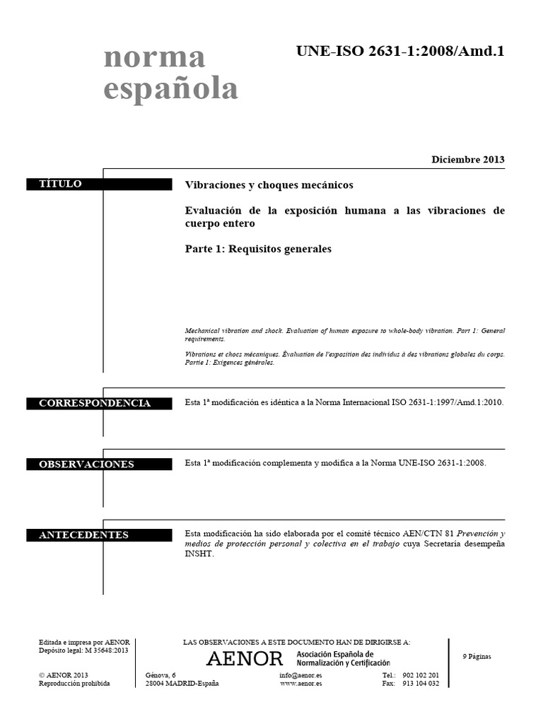UNE ISO - 2631 1 2008 (Amd.1 2013 | PDF | Organización internacional ...