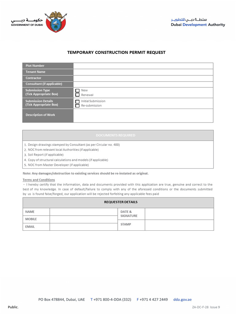 DDA - Temporary Construction Permit Request Form | PDF