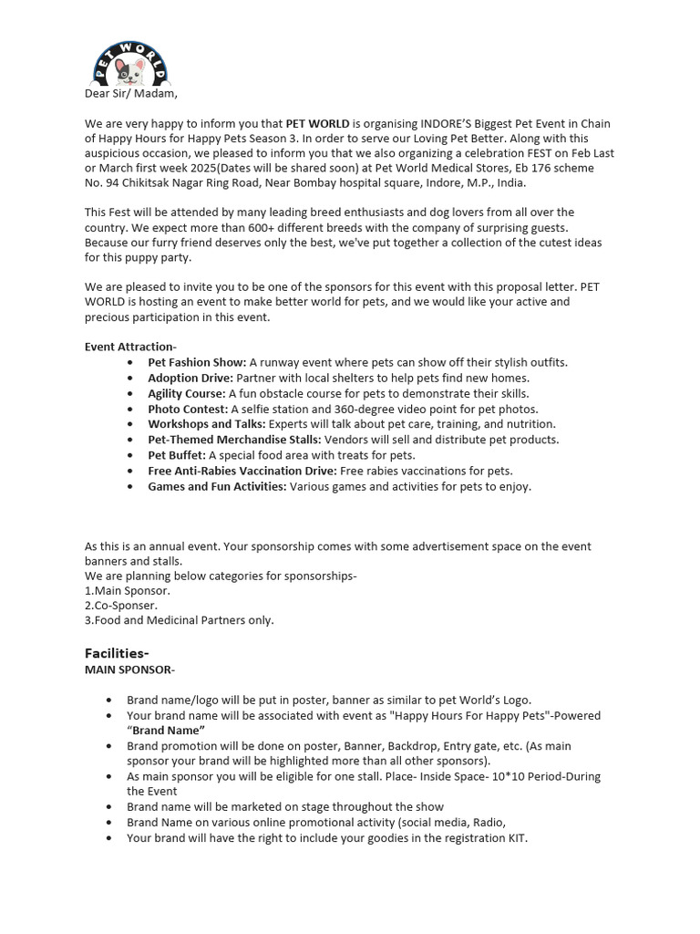 Event Proposal by Pet World - Happy Hours For Happy Pets 2025 | PDF | Sponsor (Commercial) | Brand