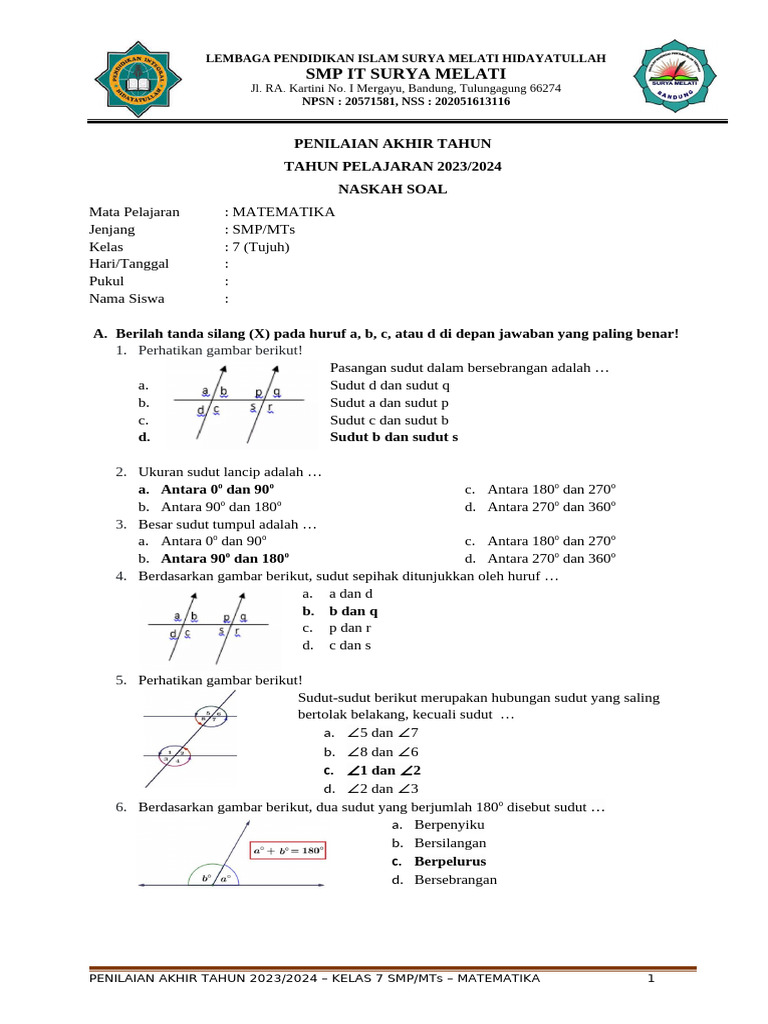 Format Soal Pat SMP - Pjok | PDF