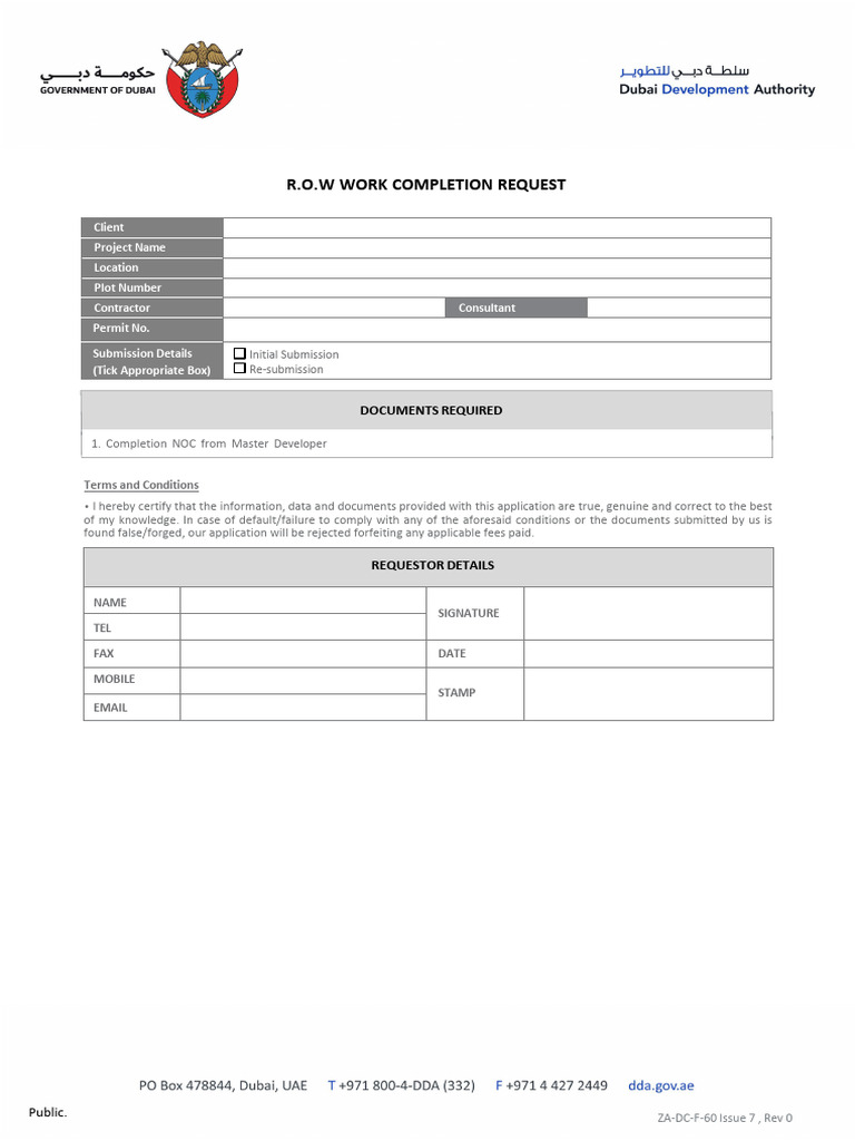 DDA - ROW Work Completion Request Form | PDF