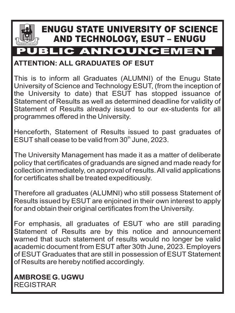 Esut Issuance of Certificate | PDF