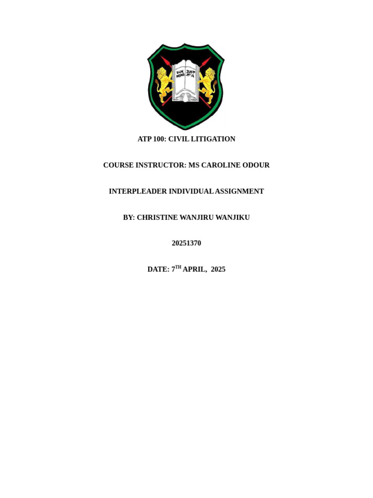 Interpleader Application - Christine Wanjiru | PDF | Civil Law (Common ...