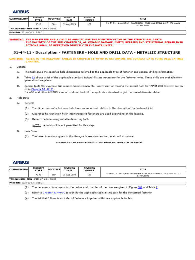 51-44-11 - Description - Fasteners - Hole and Drill Data - Metallic ...