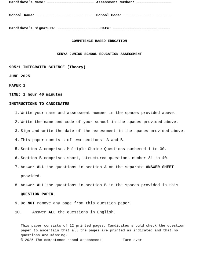 Grade 9 Integrated Paper 1 1 | PDF | Osmosis | Flowers
