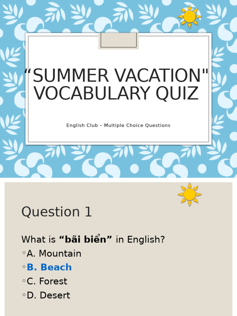 Summer Vacation Vocabulary Quiz Updated | PDF