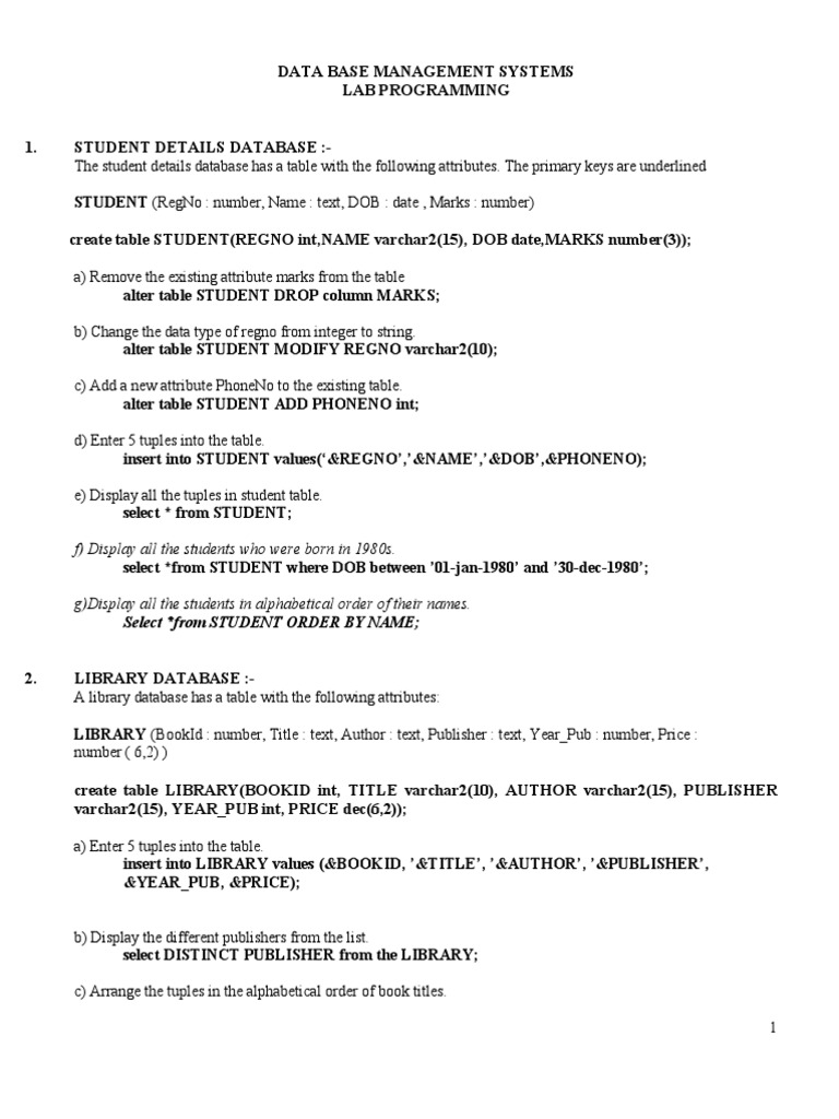 Data Base Management Systems - Lab 2ND SEM BCA - Y2K8 SCHEME | PDF | Table (Database) | Databases