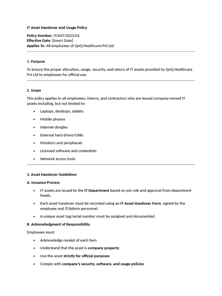 IT Asset Handover and Usage Policy | PDF | Computing