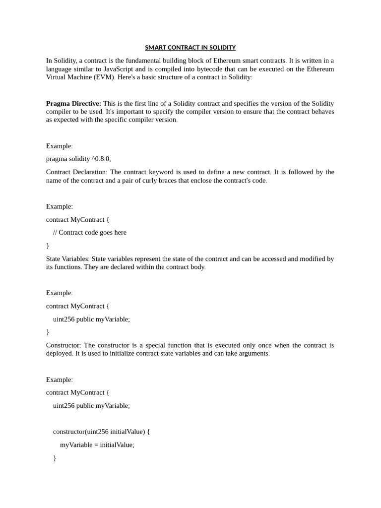 Smart Contract in Solidity | PDF | Constructor (Object Oriented Programming) | Programming