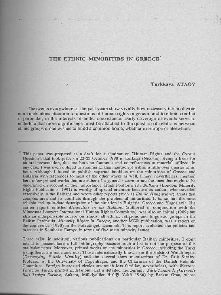 Urkkaya Ataov The Ethnic Minorities in Greece | PDF