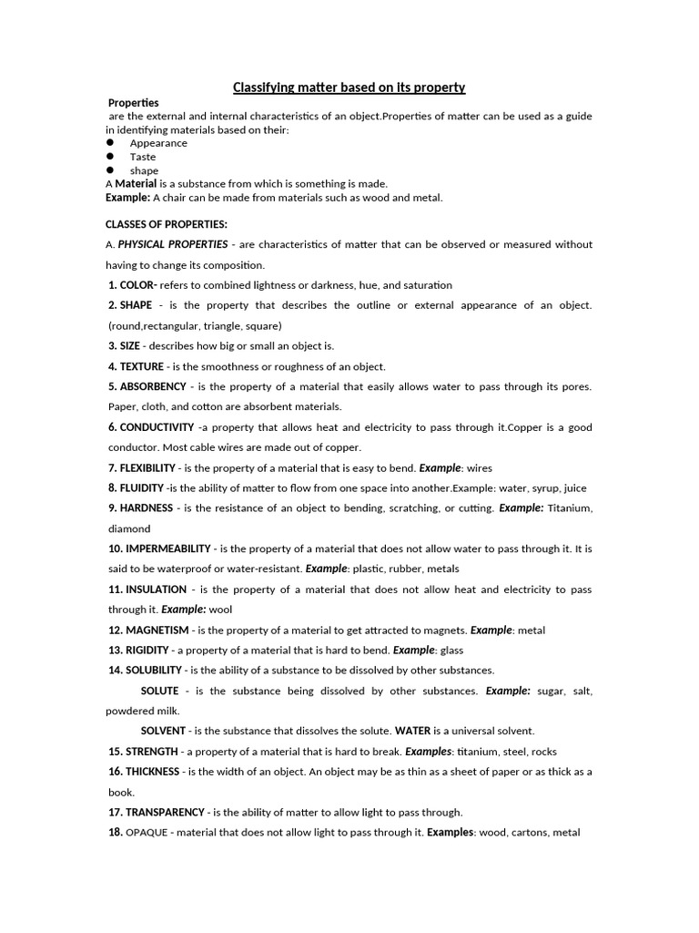 Classifying Matter Based On Its Property - Docx Reviewer | PDF | Wire ...