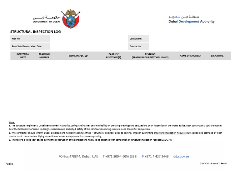 DDA - Structural Inspection Log | PDF