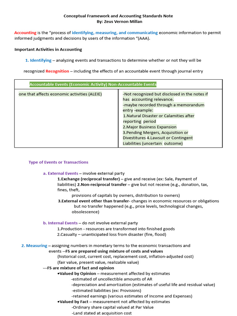 Accounting Concepts And Framework Overview Pdf Depreciation