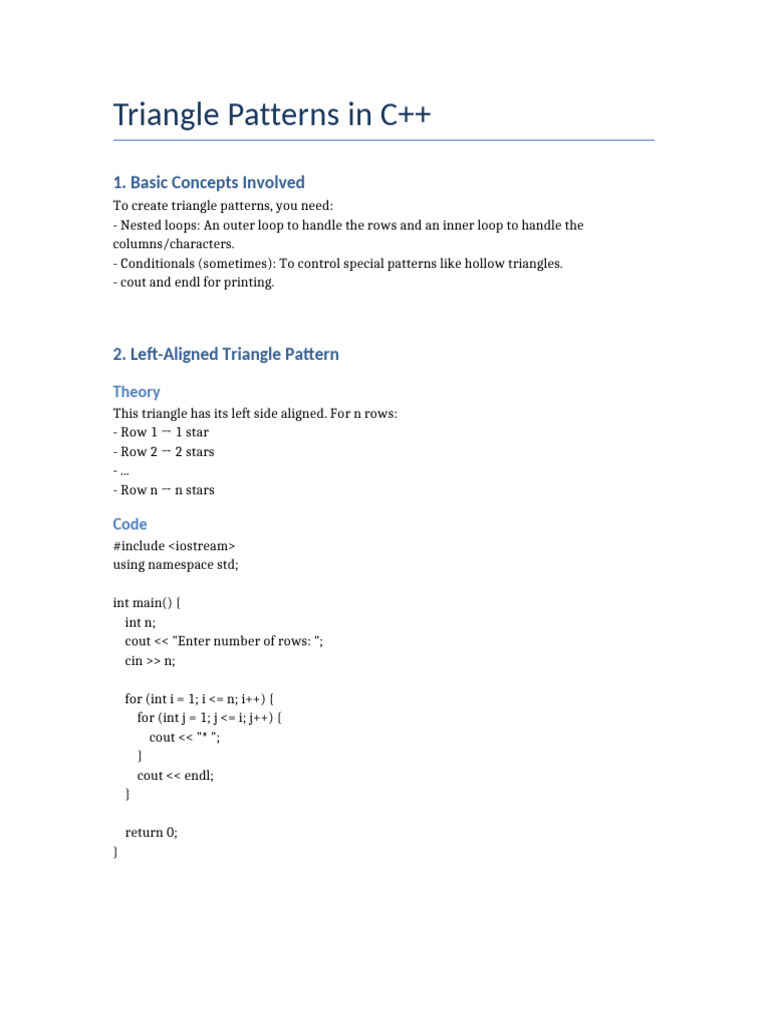 Triangle_Patterns_in_CPP | PDF | Namespace | Computer Programming