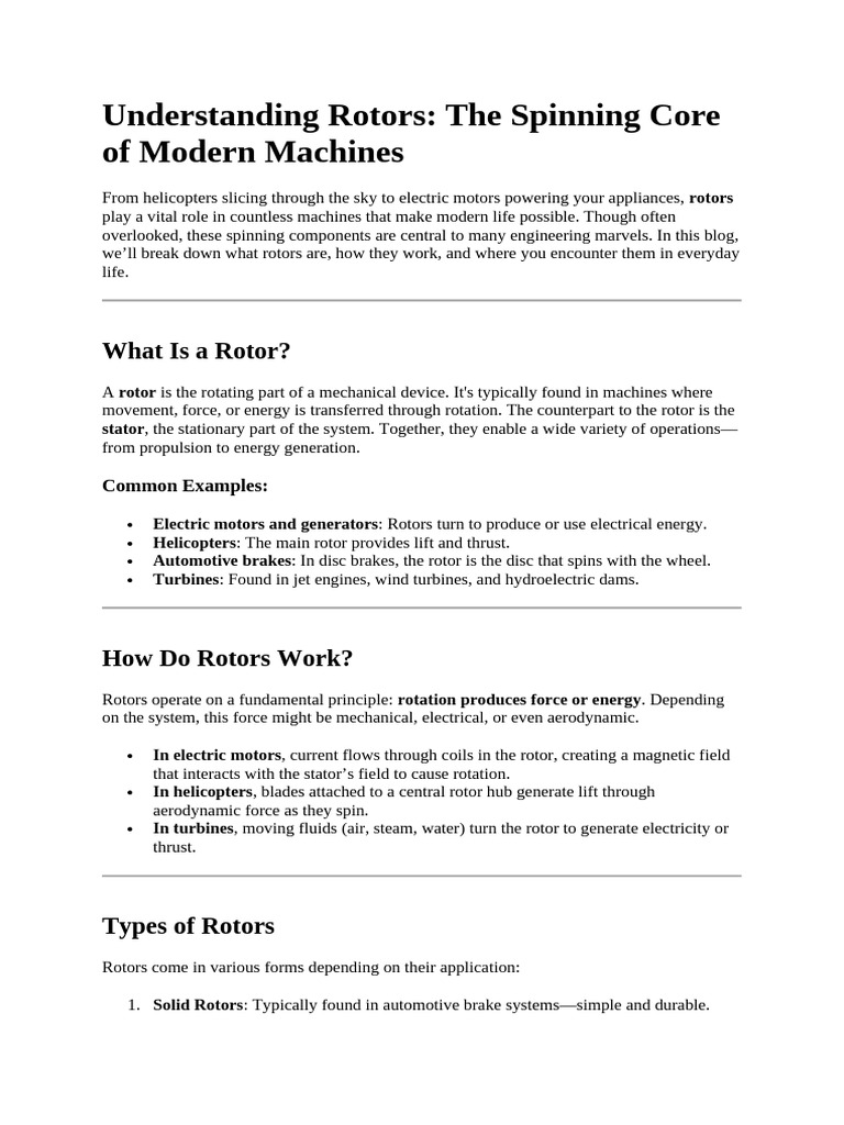 Understanding the Role of Rotors | PDF | Turbine | Electric Motor