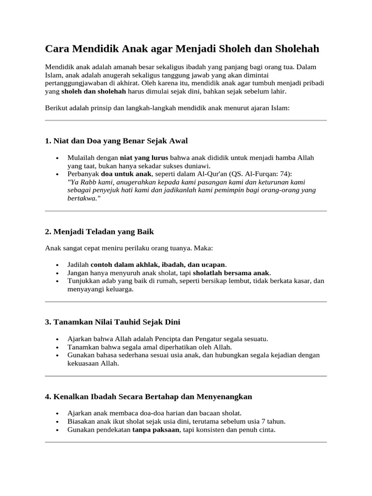 Cara Mendidik Anak Agar Menjadi Sholeh Dan Sholehah | PDF