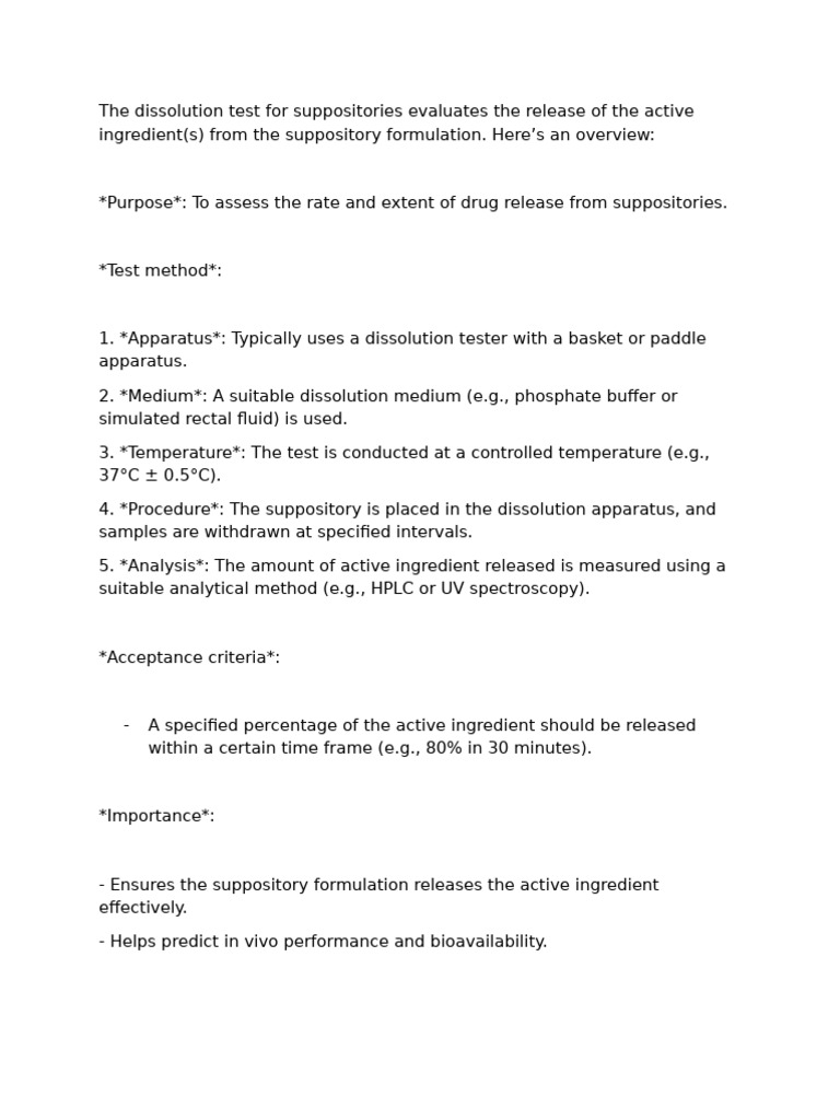 Dissolution and Quality Tests for Suppositories | PDF