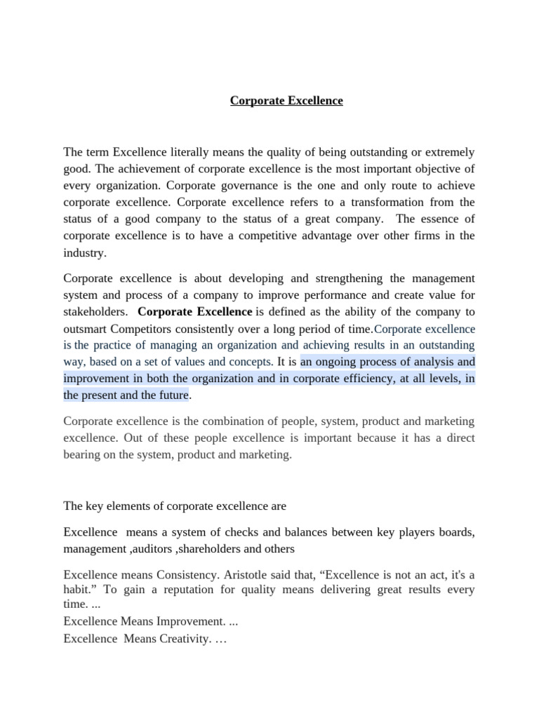 Corporate Excellence | PDF | Governance | Corporate Governance