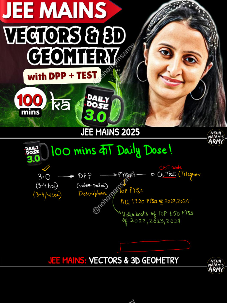 Jee (Main) - 2025 Vectors & 3d Geometry One Shot | PDF | Line (Geometry) | Euclidean Vector