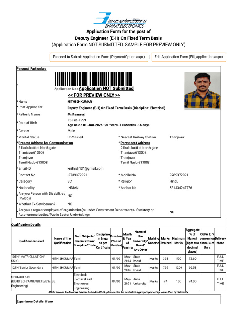 BEL Deputy Engineer Application 2025 | PDF