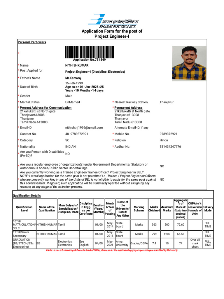 BEL Project Engineer-I Application 2025 | PDF