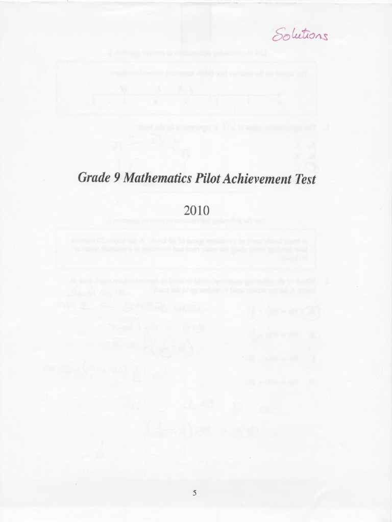 Achievement Test 2010 Solutions | PDF