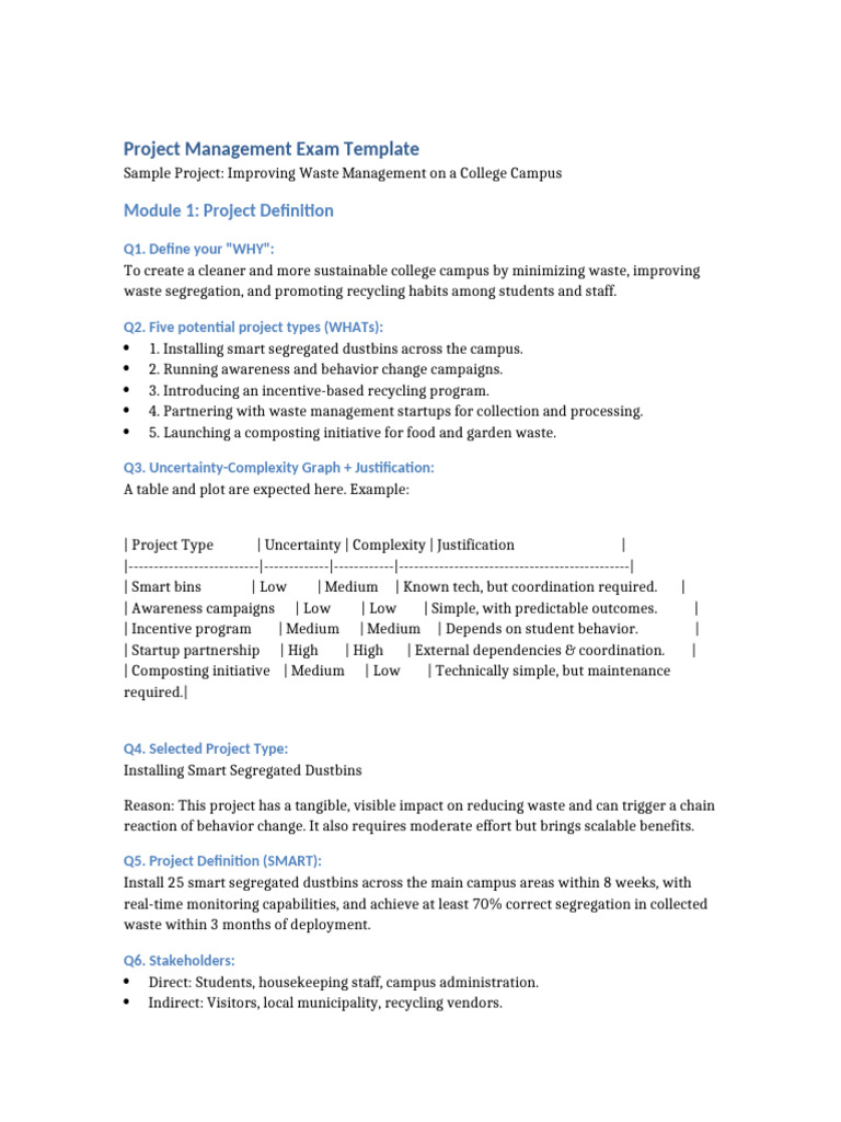 Project Management Exam Template | PDF
