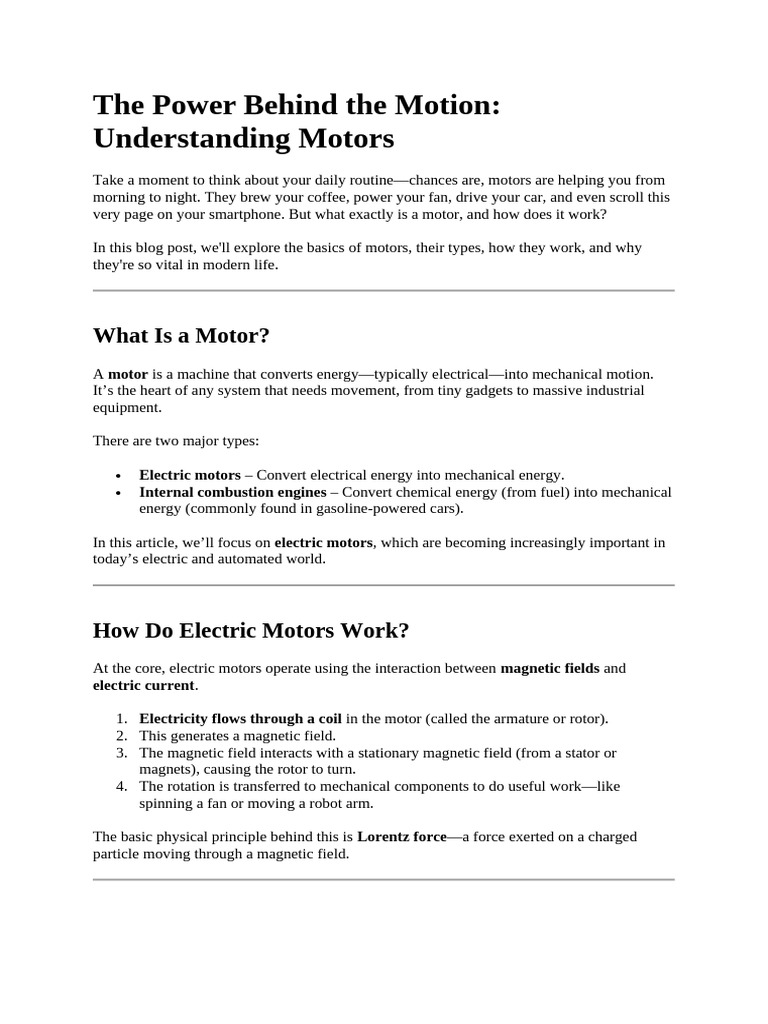 The Power Behind The Motion | PDF | Electric Motor | Magnetic Field