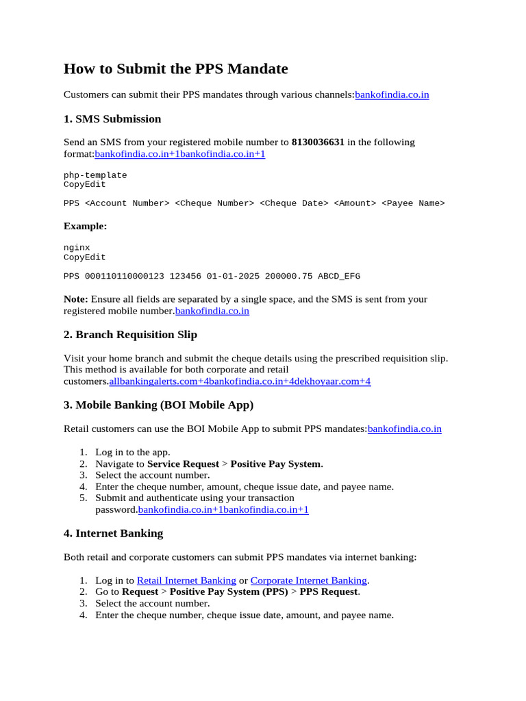 How To Submit The PPS Mandate | PDF