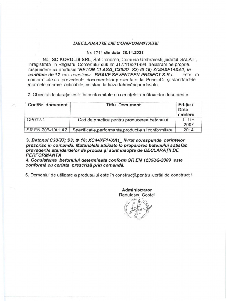 Declaratie de Performanta - C30 - 37 - 30.11.2023 | PDF