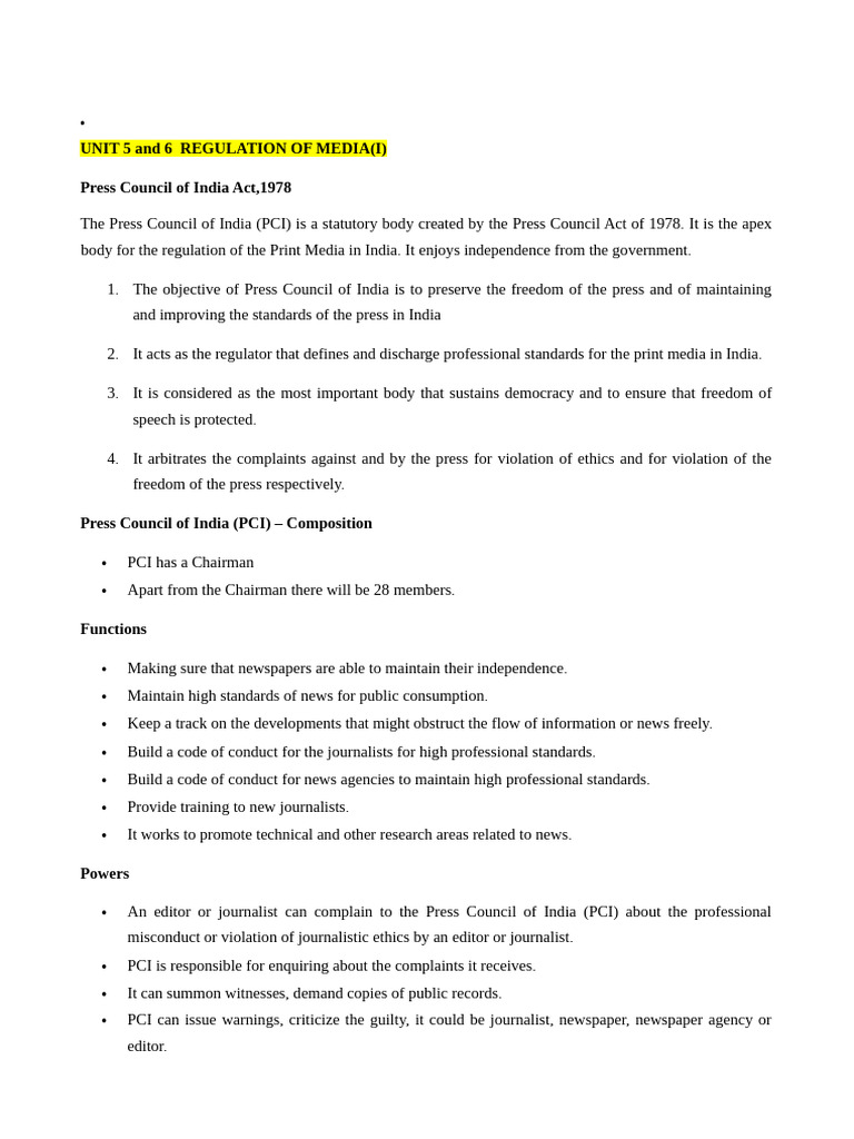 Regulation of Media in India: PCI & CBFC | PDF | Copyright | Copyright ...