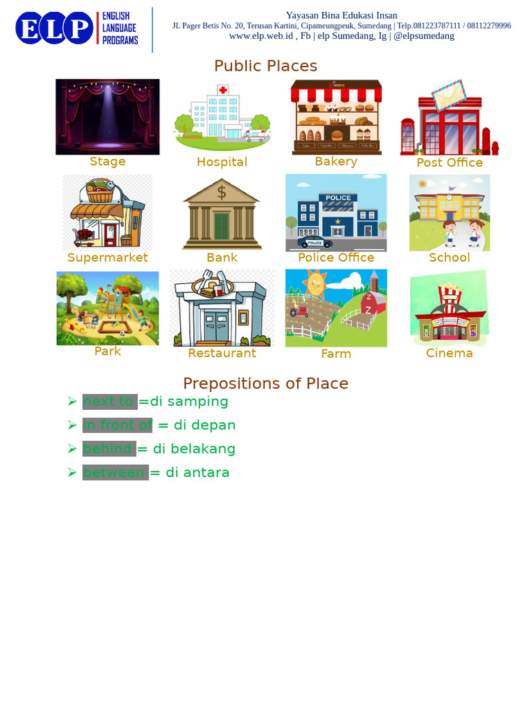 Public Places and Prepositions Guide | PDF