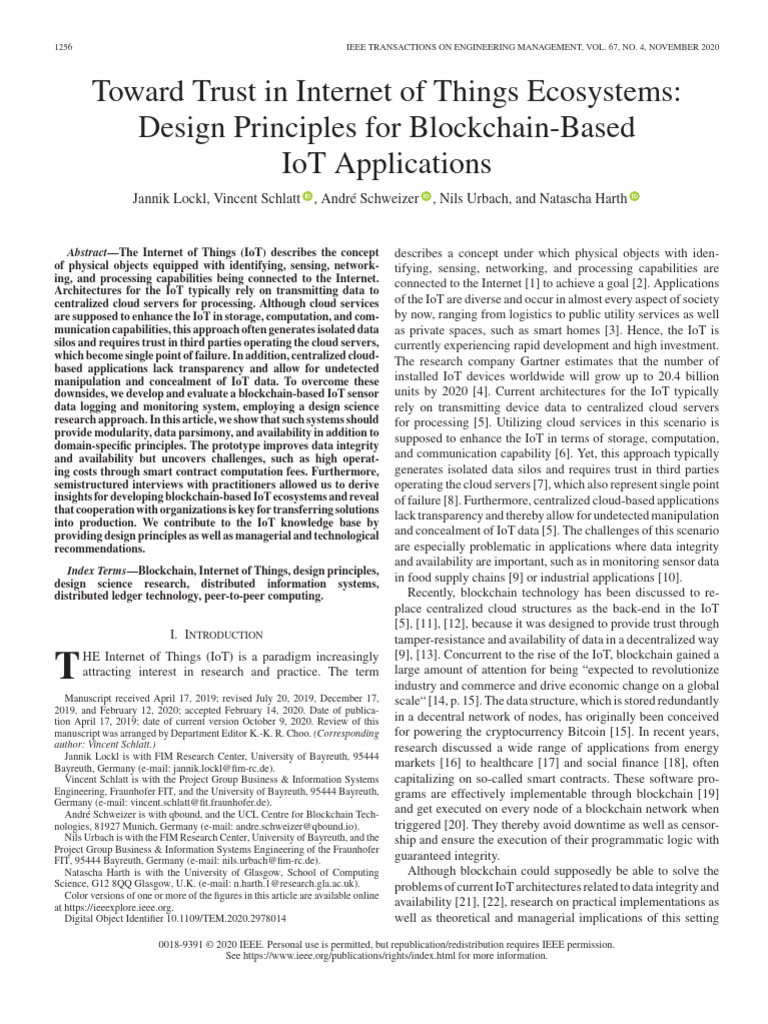Toward Trust in Internet of Things Ecosystems Design Principles For Blockchain-Based IoT ...