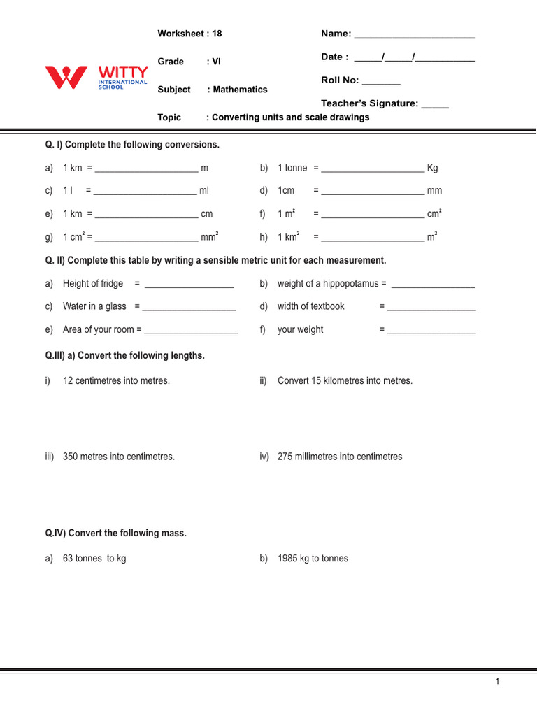 IGCSE Grade VI Mathematics WS 18 | PDF | Litre | Length