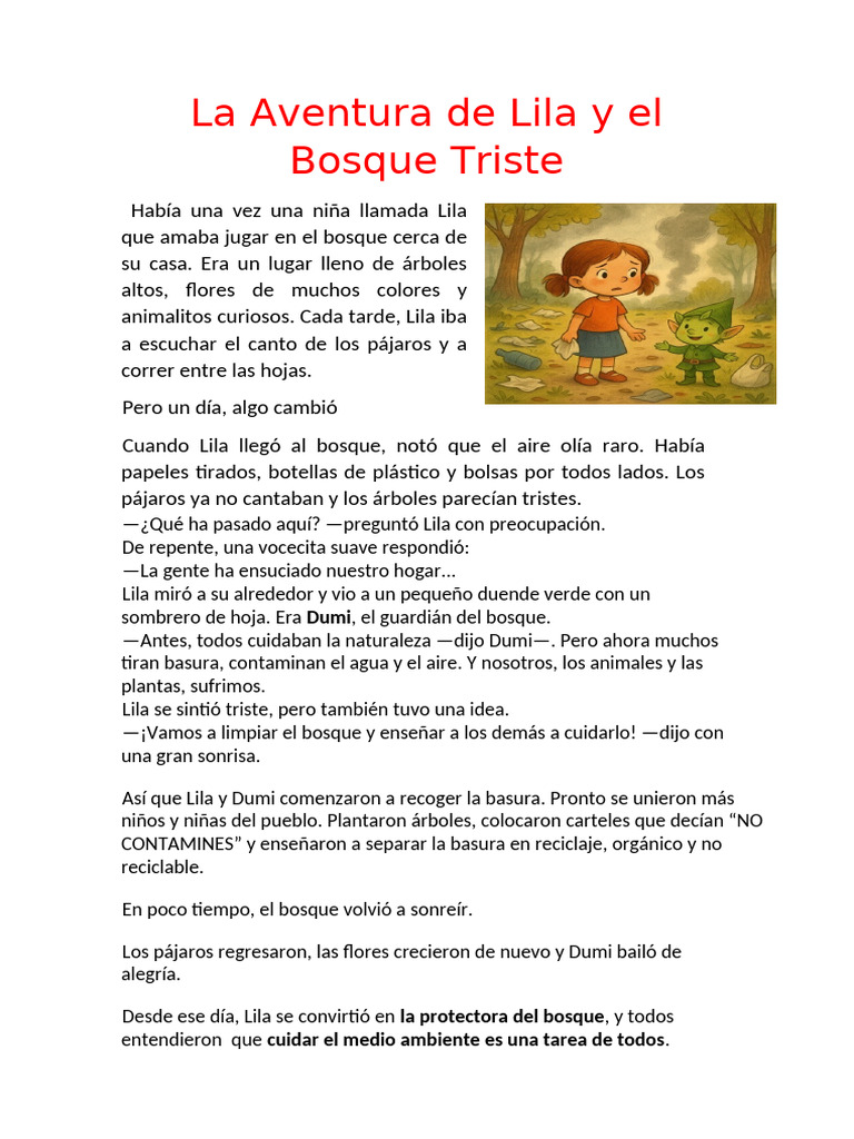 LECTURA La Aventura de Lila y El Bosque Triste | PDF | Los bosques ...
