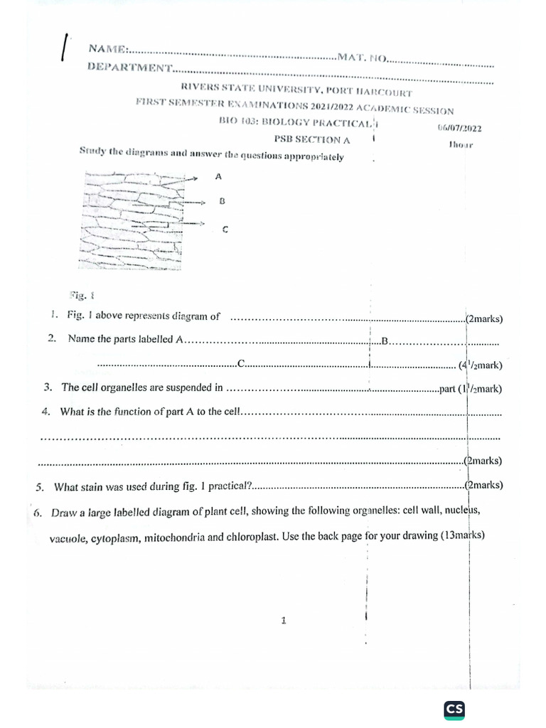 Biology Practical Past Questions | PDF