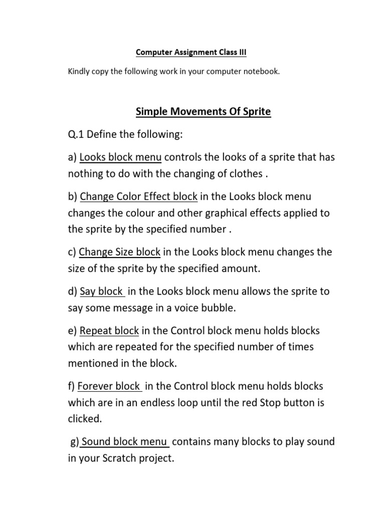 Class 3 Scratch Assignment 3 | PDF